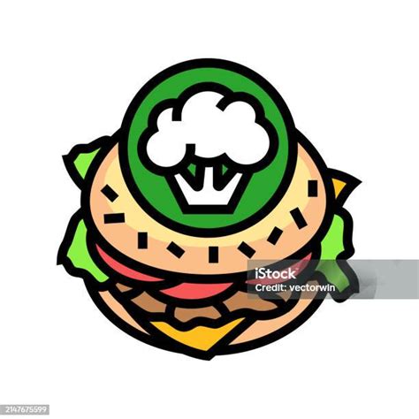 햄버거 완전 채식주의 자 음식 색깔 아이콘 벡터 일러스트 레이 션 0명에 대한 스톡 벡터 아트 및 기타 이미지 0명 건강한 생활방식 라벨 Istock