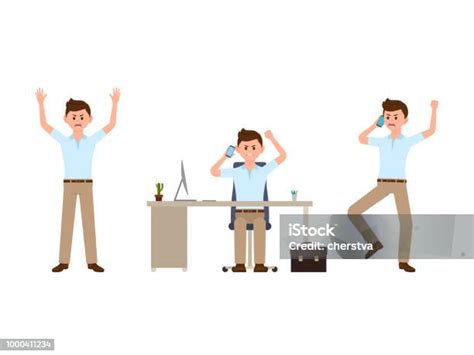 성 난 사무실 남자 전화 만화 캐릭터에 대 한 얘기입니다 벡터 일러스트 레이 션의 소리 감독 감독에 대한 스톡 벡터 아트 및 기타 이미지 Istock