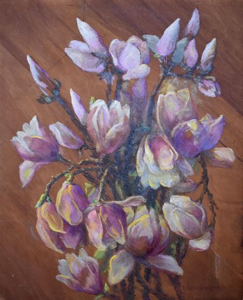 Emma Richardson Cherry Magnolias Flower Bouquet Still Life Lavendar