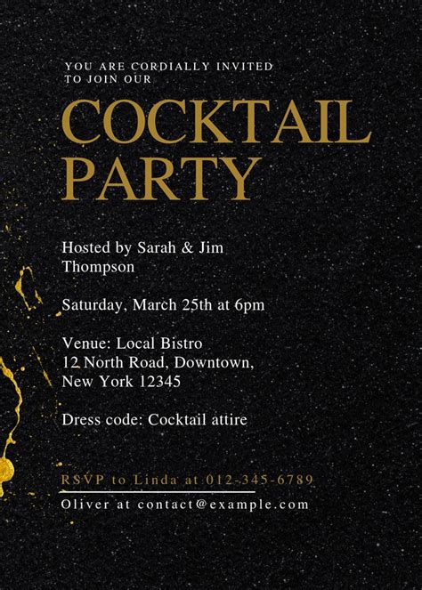 Cocktail Party Invitation Template Editable Premium Editable