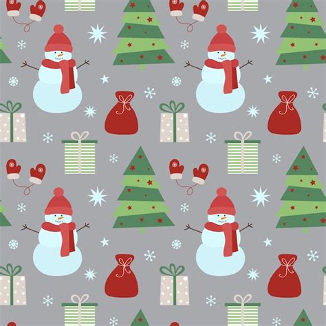 눈사람 선물 크리스마스 트리와 눈송이와 크리스마스 원활한 패턴 프리미엄 벡터