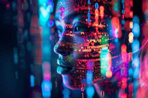 Digital Art Of A Face With Binary Code Vibrant Colors Premium Ai Generated Image