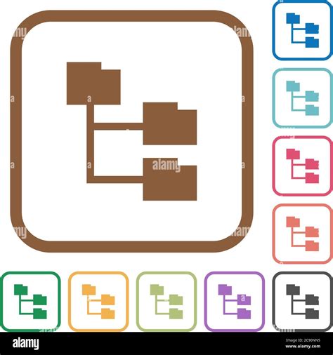 Folder Structure Simple Icons In Color Rounded Square Frames On White