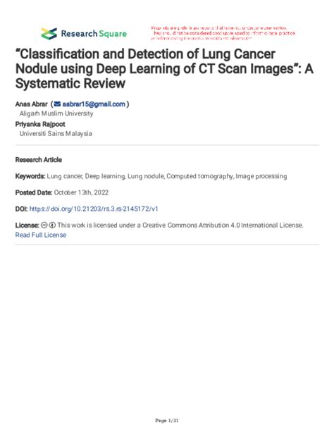 Pdf “classification And Detection Of Lung Cancer Nodule Using Deep Learning Of Ct Scan Images