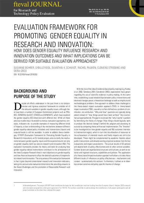 Pdf Evaluation Framework For Promoting Gender Equality In Research