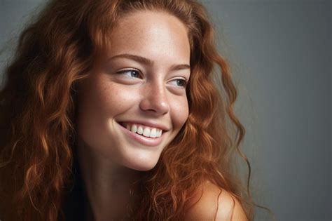 Premium Ai Image Generative Ai Cheerful Freckled Young Woman Looking