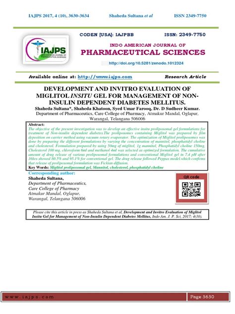 Development And Invitro Evaluation Of Miglitol Insitu Gel For Management Of Noninsulin Dependent