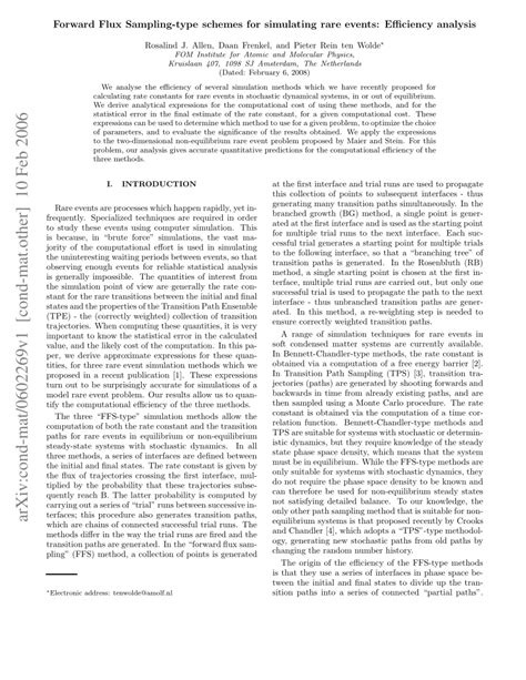 Pdf Forward Flux Sampling Type Schemes For Simulating Rare Events