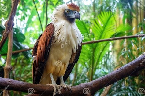 Philippine Eagle Perched On A Tree Branch At A Conservation Center