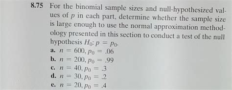 Solved For The Binomial Sample Sizes And Null Hypothesized