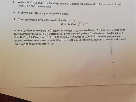 Solved 3 Write A Matlab Code To Solve The Problem In