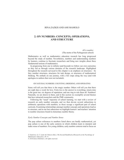 Pdf On Numbers Concepts Operations And Structure