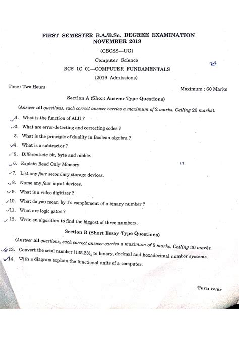 1st Semester Computer Fundamentals Question Paper Computer