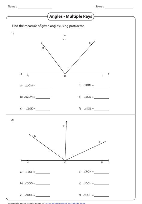 Naming Lines Rays Angles Segments Worksheets