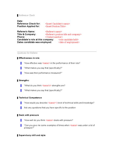 Employment Reference Check Template Free Download