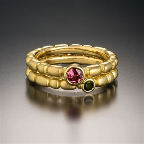 Small Coral Stacking Bands Natalie Reed Fine Jewelry