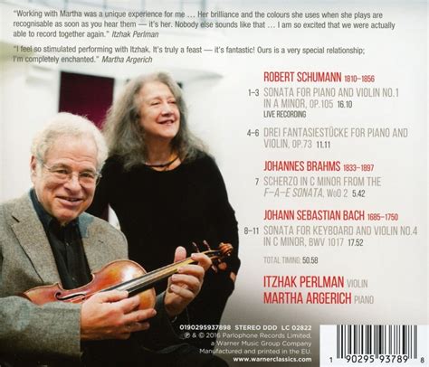 Martha Argerich Itzhak Perlman Schumann Bach Brahms CD Opus3a