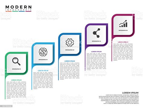 아이콘과 5 가지 옵션 또는 단계가있는 사각형 템플릿 디자인이있는 비즈니스 인포 그래픽 씬 라인 프로세스 흰색 배경에 격리된 정보 그래픽 디자인 템플릿 개념에 대한 스톡