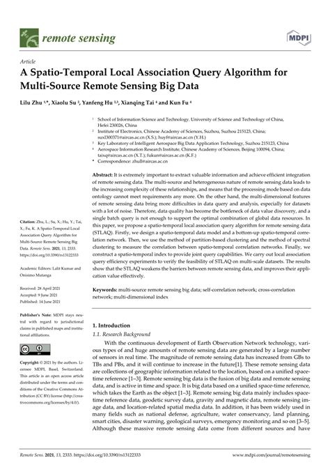 Pdf A Spatio Temporal Local Association Query Algorithm For Multi Source Remote Sensing Big Data