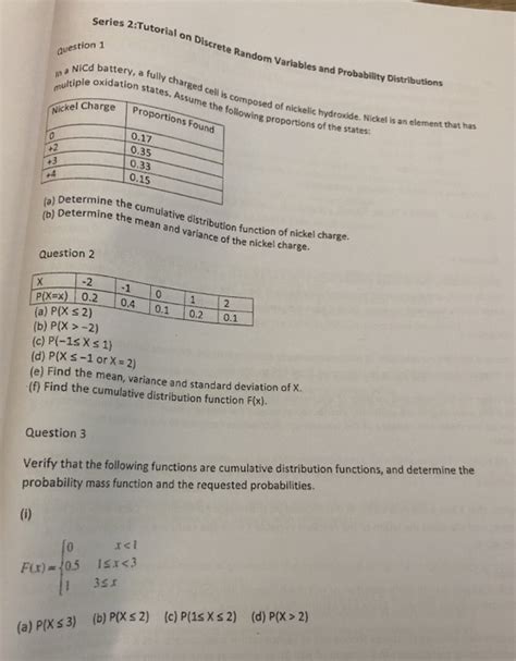Solved Series Tutorial On Discrete Random Variables And Chegg Com