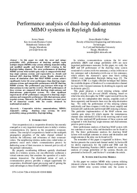 Pdf Performance Analysis Of Dual Hop Dual Antennas Mimo Systems In Rayleigh Fading