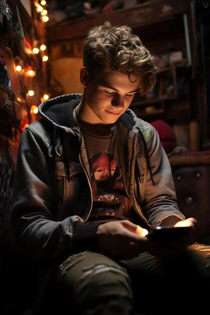 Premium AI Image A Teenager Texting On A Scratched Phone Relaxed And