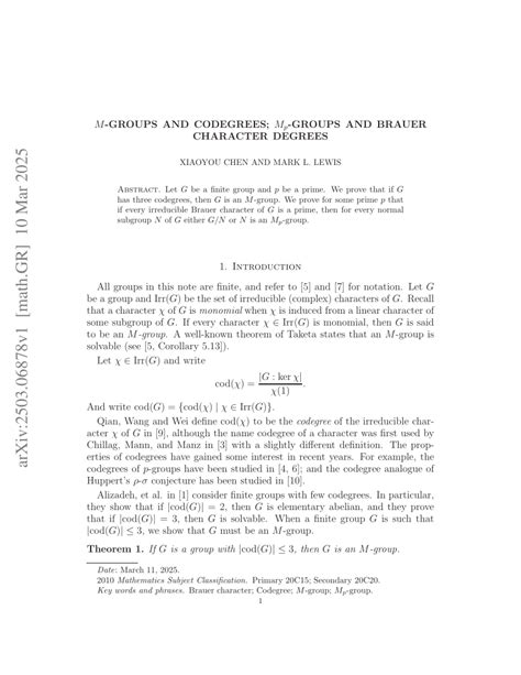 Pdf M Groups And Codegrees M P Groups And Brauer Character Degrees