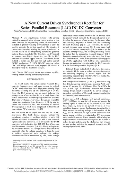 Pdf A New Current Driven Synchronous Rectifier For Series Parallel Resonant Dc Dc Converter