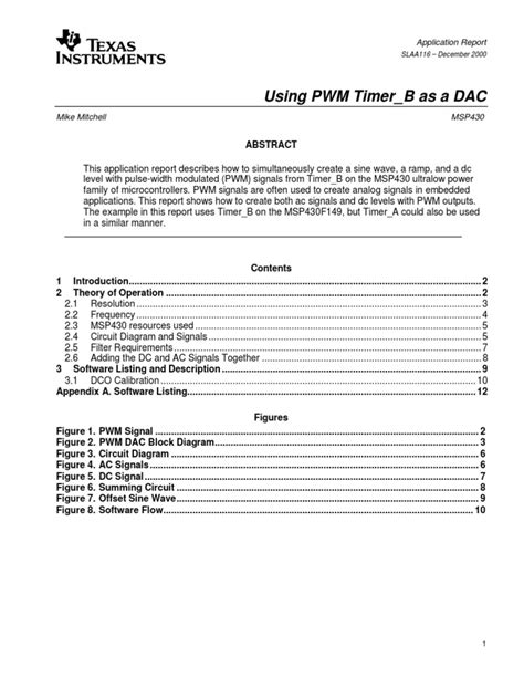 Using Pwm Timer B As A Dac Application Report Pdf