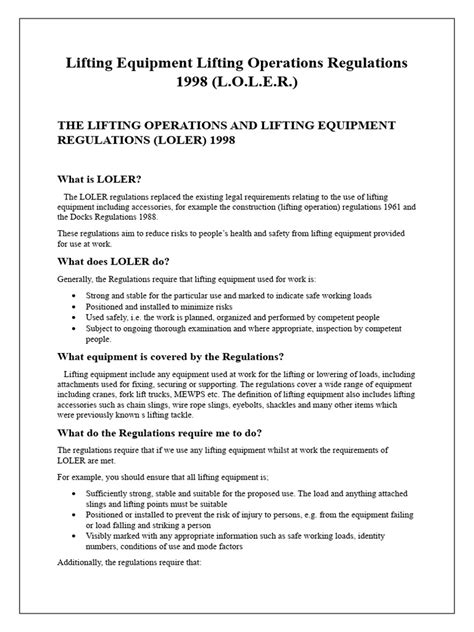 Lifting Equipment Lifting Operations Regulations 1998 Pdf