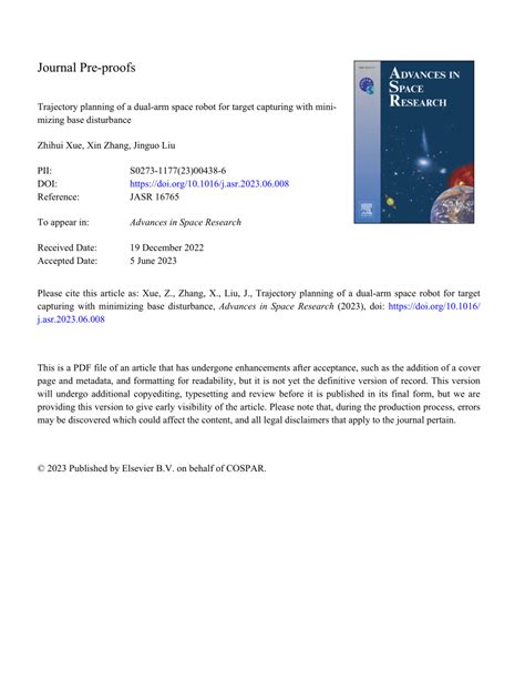 pdf trajectory planning of a dual arm space robot for target
