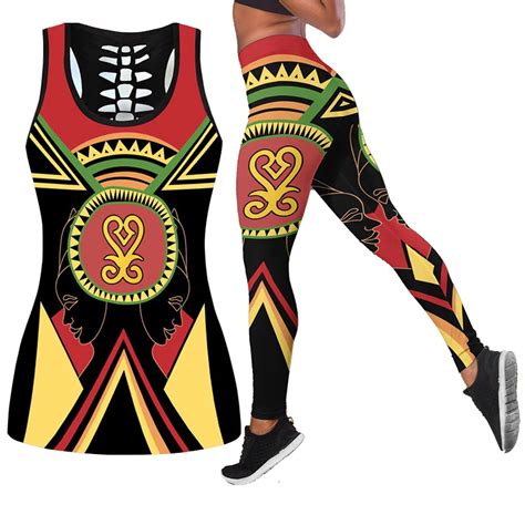 여성용 아프리카 패턴 3d 프린트 운동 레깅스 피트니스 스포츠 체육관 러닝 리프트 요가 바지 탱크 탑 요가 세트 패션 Aliexpress