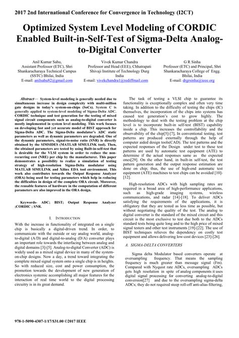 pdf optimized system level modeling of cordic enabled built in self test of sigma delta analog