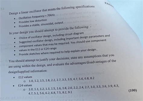 Solved Design A Linear Oscillator That Meets The Chegg