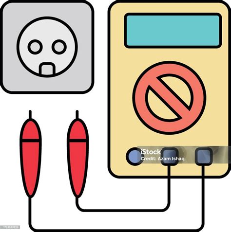 전기 배선 벡터 아이콘 디자인 핸디맨 서비스 기호 주택 수리 기호 토목 공학 및 건축 계약자 그림 소켓 개념에서 멀티 미터로 현재 전력 확인 감지기에 대한 스톡 벡터 아트