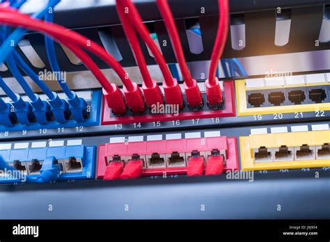 Network Cables Connected To A Switch Stock Photo Alamy