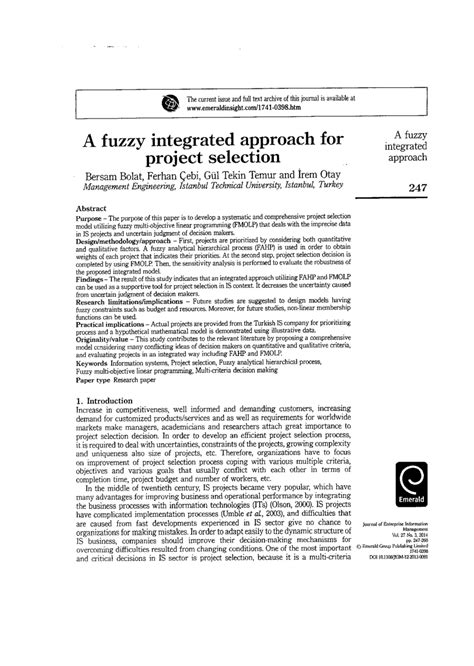 Pdf A Fuzzy Integrated Approach For Project Selection