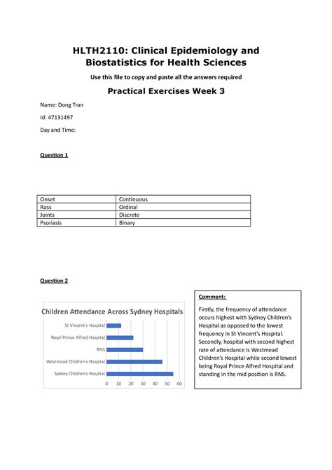 Answer Practical Week 3 Hlth2110 Clinical Epidemiology And Biostatistics For Health Sciences