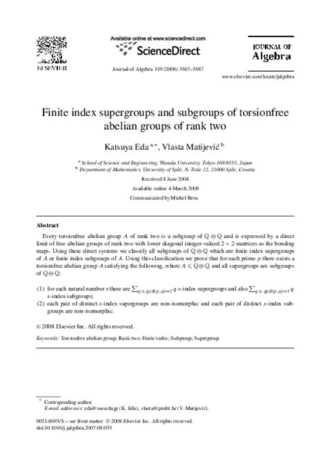 Pdf Finite Index Supergroups And Subgroups Of Torsionfree Abelian