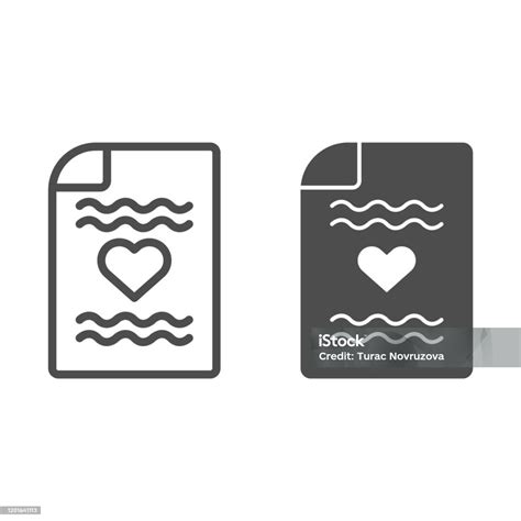 러브 레터 라인과 솔리드 아이콘 흰색에 고립 된 심장 기호 그림과 로맨틱 한 편지입니다 웹 및 응용 프로그램을 위해 디자인 된 하트 개요 스타일 디자인과 복고풍 종이 편지