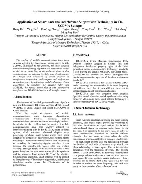Application Of Smart Antenna Interference Suppression Techniques In