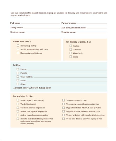 Gentle C Section Birth Plan Printable