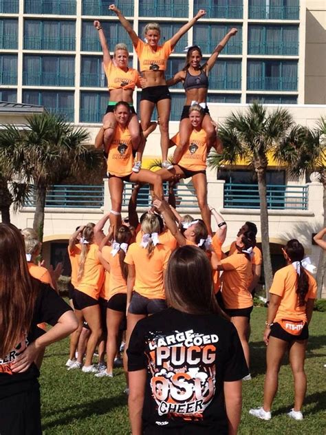 Coed Sport College Pyramid Flyer Twohigh Cheer Cheerleading Stunt Cheer Pyramids