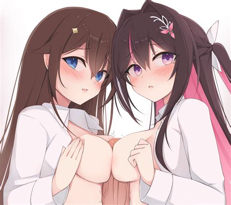 Choumei Qca Azki Hololive Tokino Sora Hololive Highres Blue Eyes Blush Breast