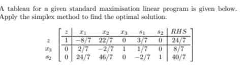 Solved A Tableau For A Given Standard Maximisation Linear