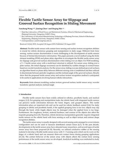 PDF Flexible Tactile Sensor Array For Slippage And Grooved Surface Recognition In Sliding Movement