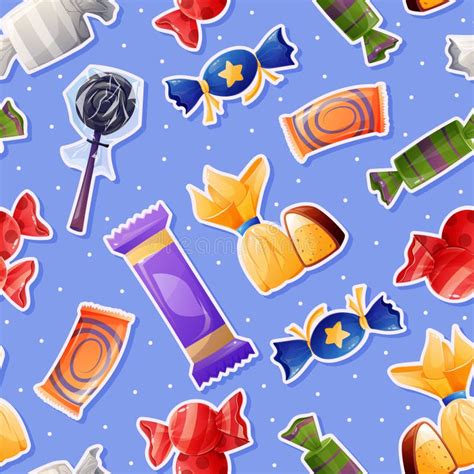 Multi Colored Variety Of Candies Sweets And Lollipops In Bright Wrappers Vector Seamless