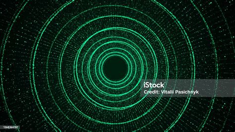 녹색 배경에 추상 동적 와이어 프레임 터널 미래 지향적인 3d 포털입니다 미래 입자 흐름 3d 렌더링 가상현실에 대한 스톡 사진 및 기타 이미지 Istock