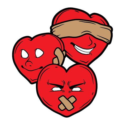 Premium Vector Heart Emoji Cartoon Three Wise Cant See Cant Hear Cant Speak Shirt Print