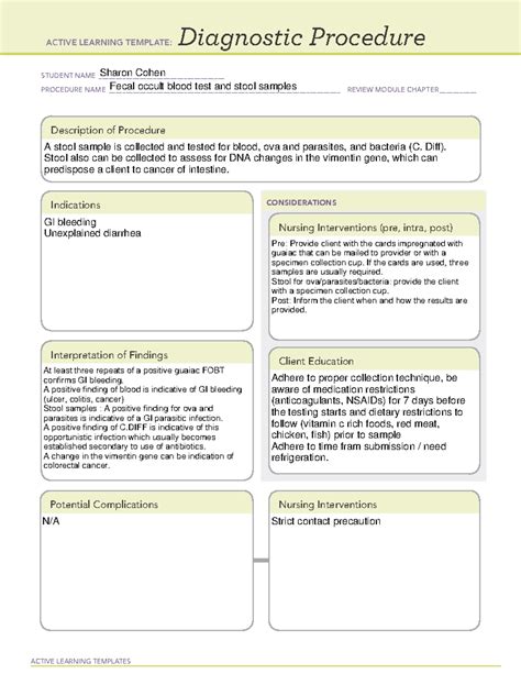 Stool Culture Diagnostic Procedure Template